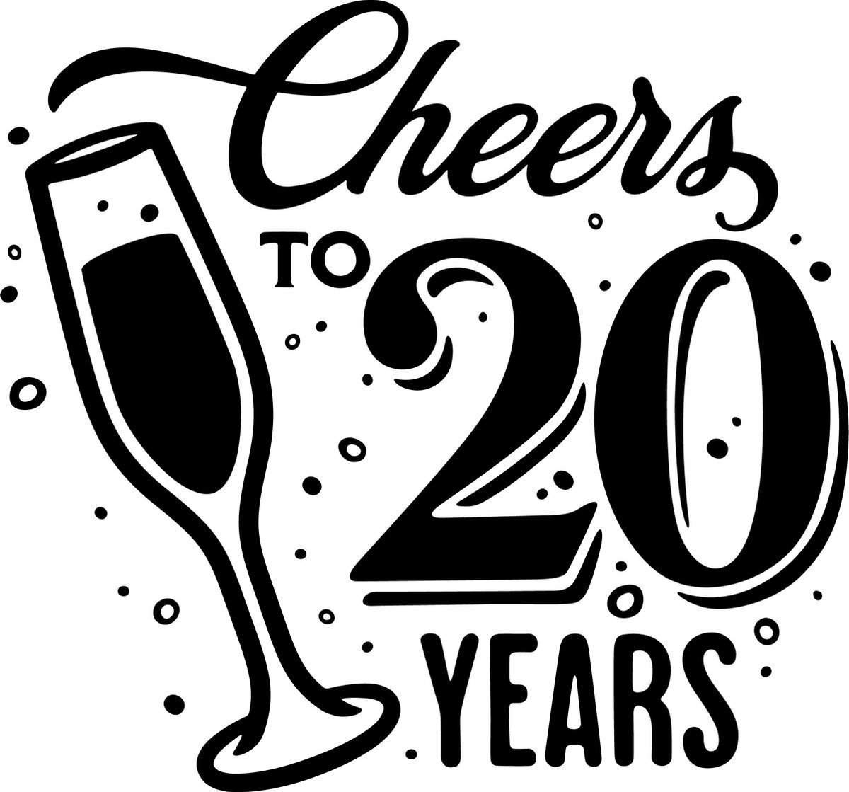 Sticker - Cheers to 20 years - 30x30cm - wit - 1 stuks - stickers ...