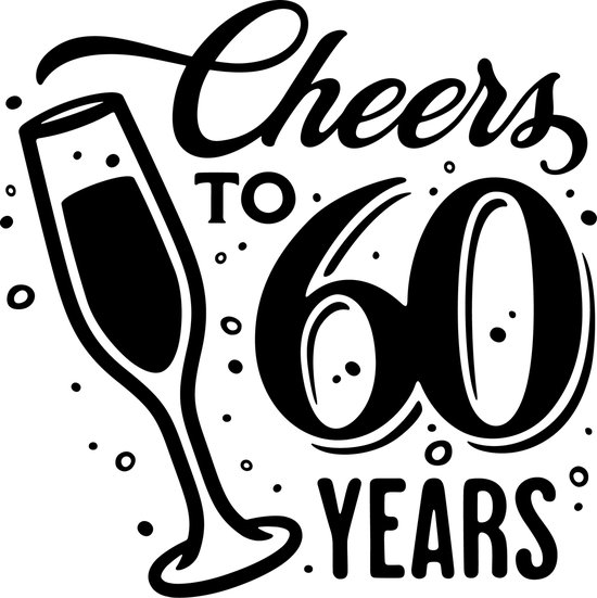 Sticker - Cheers to 60 years - 30x30cm - wit - 1 stuks - stickers ...