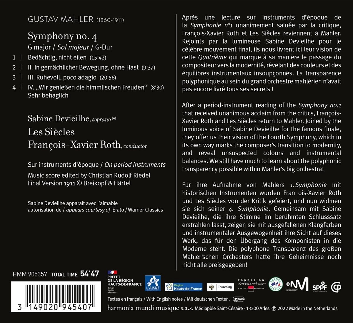 François-Xavier Roth, Les Siècles - Mahler: Symphony No. 4 (CD ...