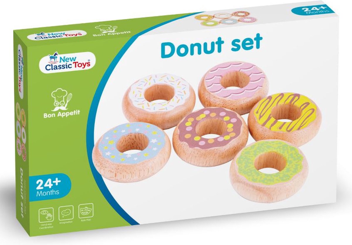 New Classic Toys Houten Donut Set - 6 stuks | bol.com