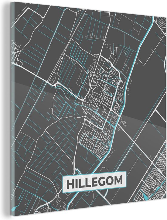 Glasschilderij - Hillegom - Kaart - Stadskaart - Plattegrond - Blauw ...