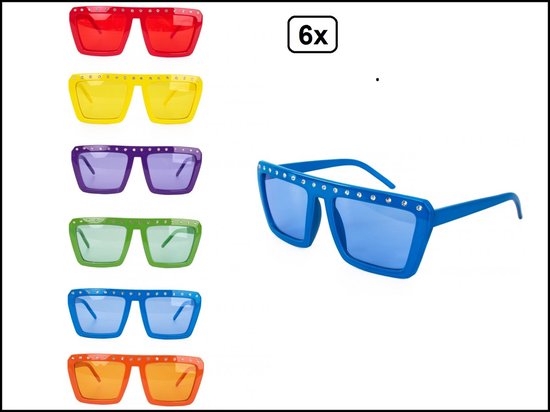 6x Bril party recht model assortiment kleuren - brillen thema feest ...