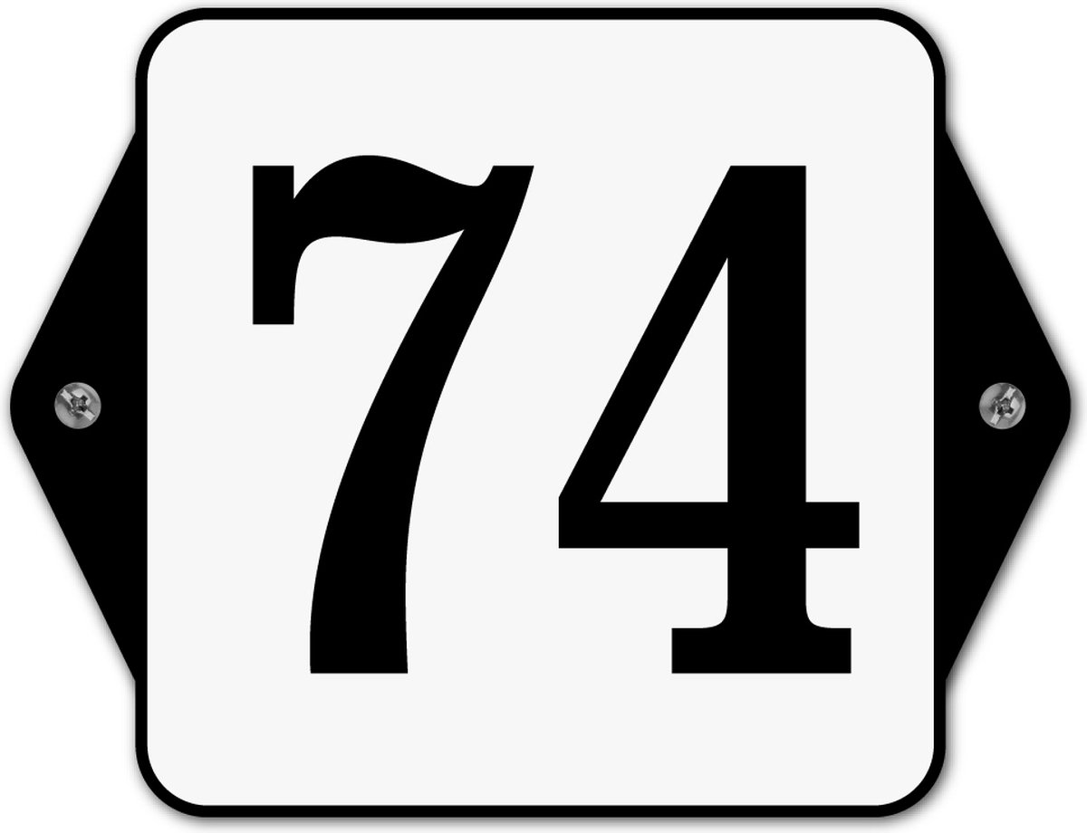 Huisnummerbord klassiek - huisnummer 74 - 16 x 12 cm - wit - schroeven ...