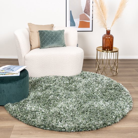 Rond shaggy vloerkleed - Grace Groen Ø160cm | bol