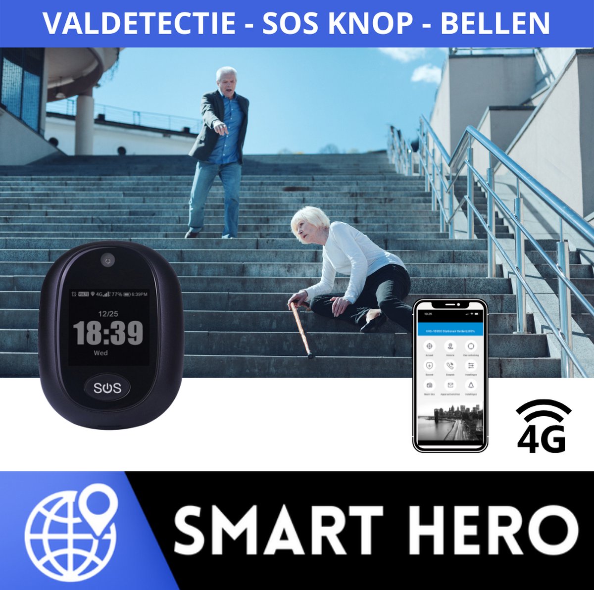 2 in 1 Persoonlijk Alarm Horloge-Ketting voor ouderen - SOS KNOP ...