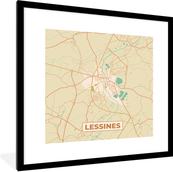 Fotolijst incl. Poster - Vintage - Lessines - Stadskaart - Plattegrond ...