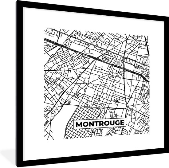 Fotolijst incl. Poster Zwart Wit- Montrouge - Plattegrond - Kaart ...