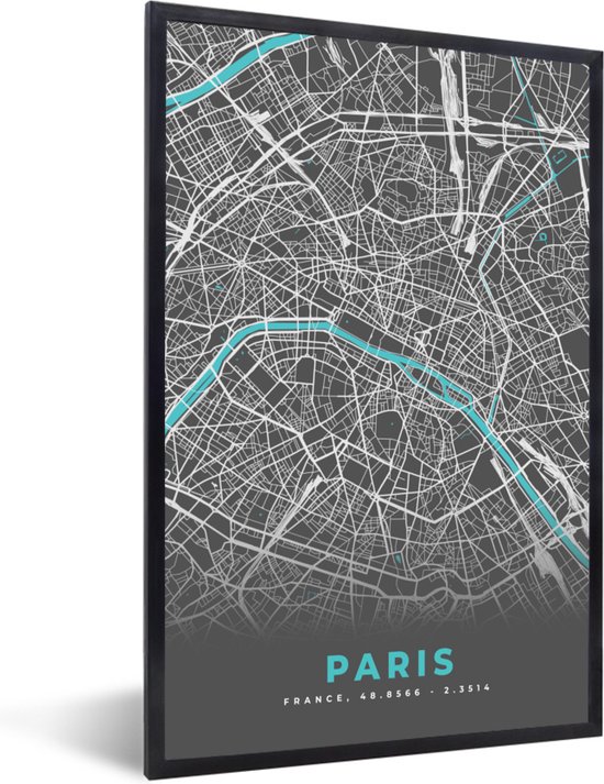 Cadre photo avec affiche - Paris - Carte - France - Plan de la ville - Carte - 80x120... | bol.com