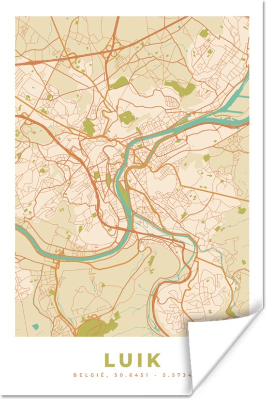 Poster Luik - Luik - Stadskaart - Kaart - Plattegrond - 80x120 cm | bol