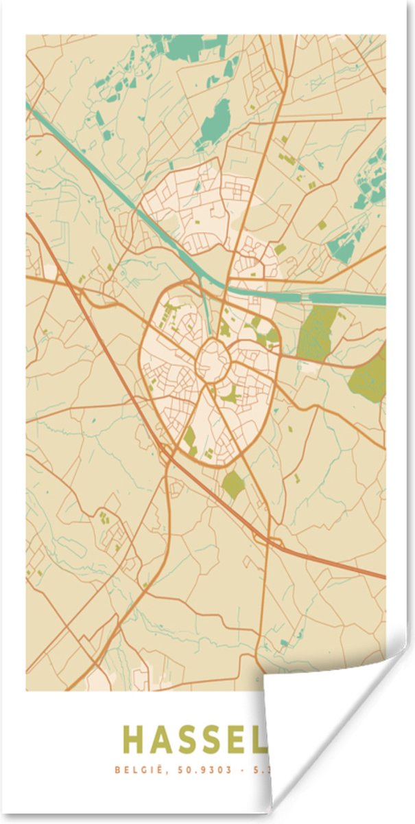 Poster Kaart - België - Hasselt - Plattegrond - Stadskaart - 60x120 cm ...