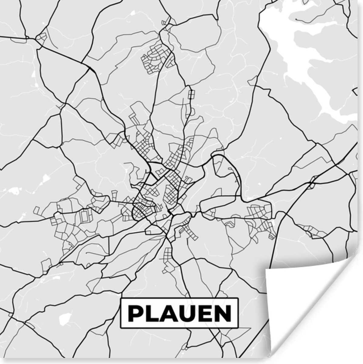 Poster Kaart - Stadskaart - Duitsland - Plauen - Plattegrond - 75x75 cm ...