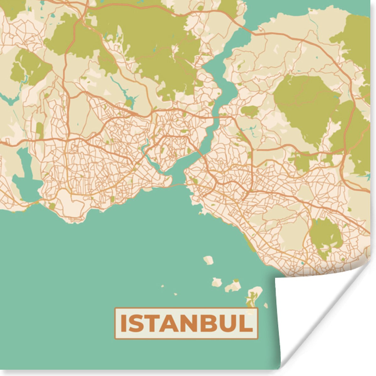 Poster Kaart - Istanbul - Plattegrond - Stadskaart - Vintage - 30x30 cm ...