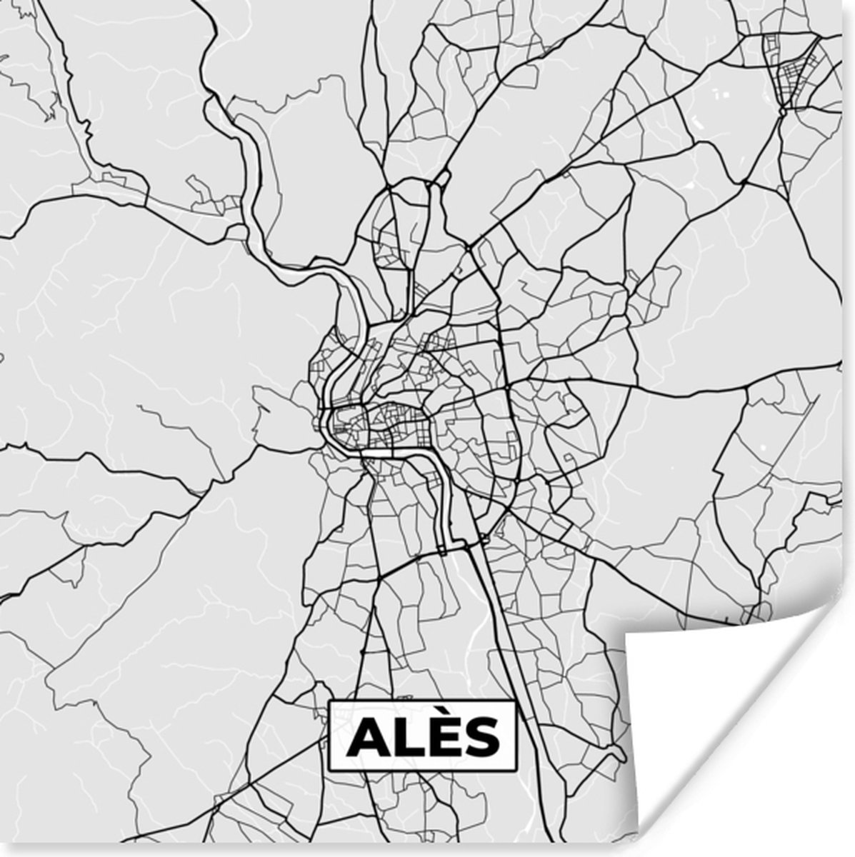 Poster Kaart – Stadskaart - Alès - Plattegrond – Frankrijk - 100x100 cm ...