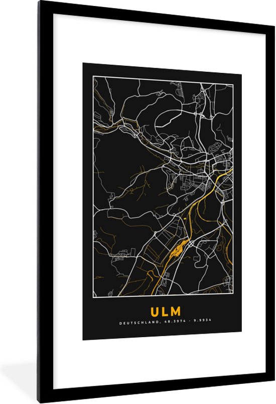 Fotolijst incl. Poster - Ulm - Stadskaart - Plattegrond - Goud - Kaart ...