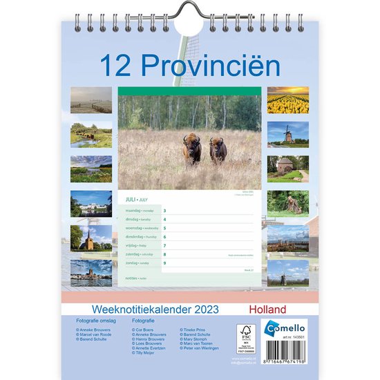 Week kalender - 2023 - 12 provinciën - 16,5x23cm | bol
