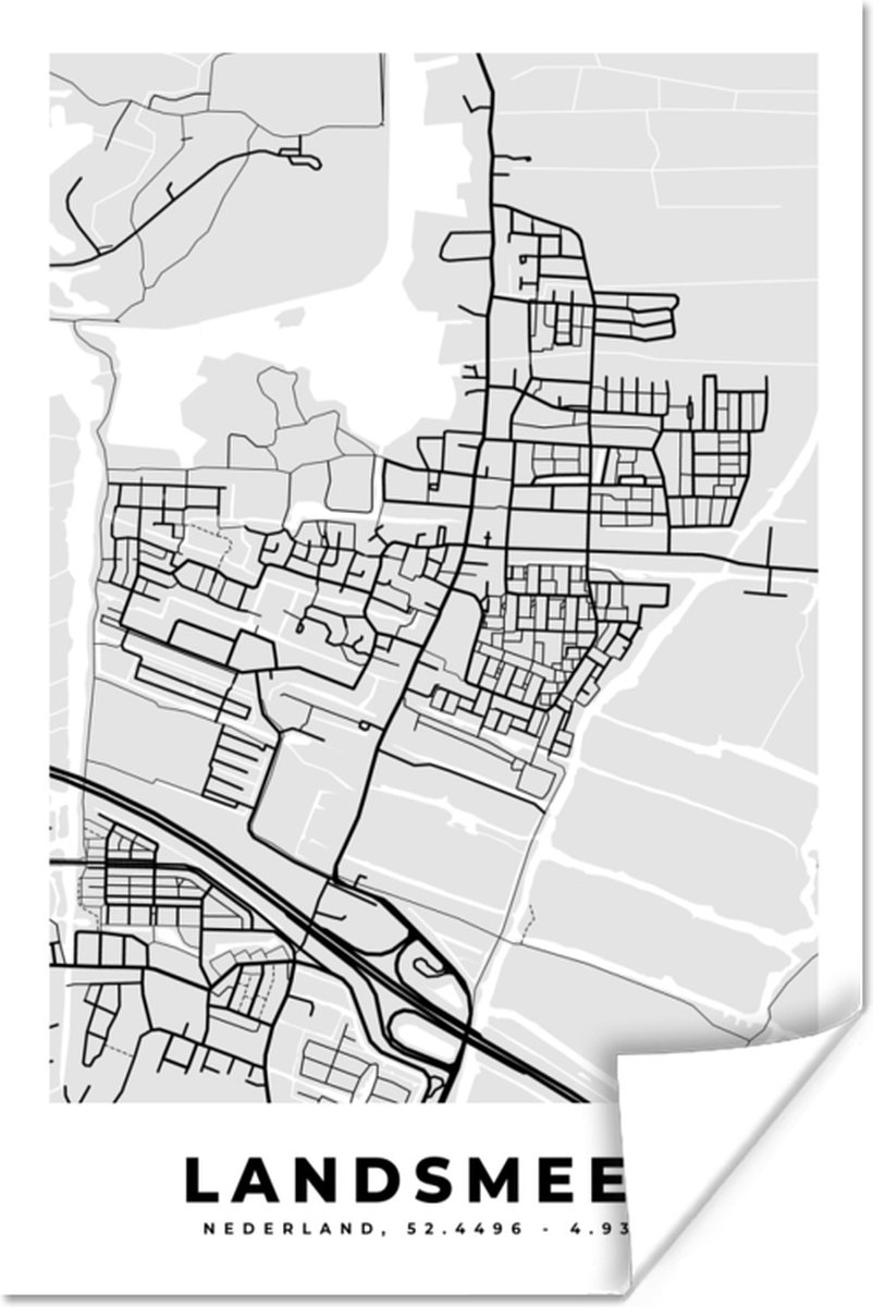 Poster Plattegrond - Landsmeer - Kaart - Stadskaart - 80x120 cm | bol.com