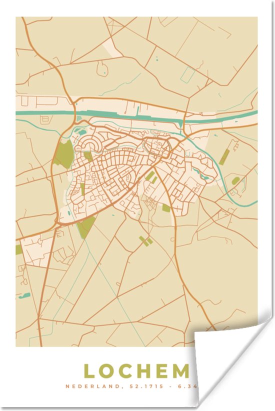 Poster Kaart - Stadskaart - Vintage - Lochem - Plattegrond - 80x120 cm ...