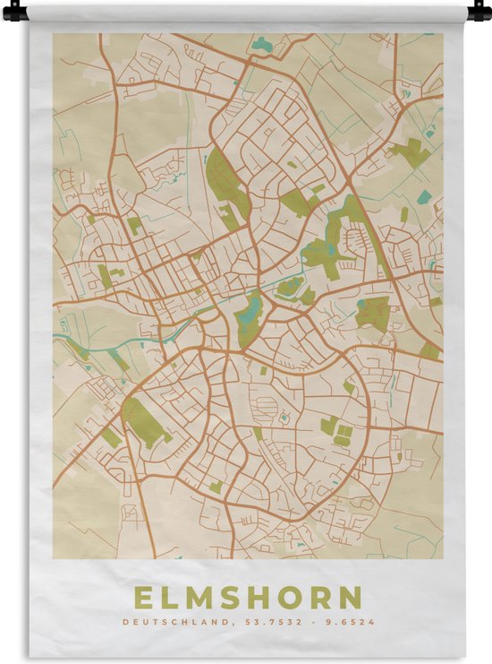 Wandkleed - Wanddoek - Elmshorn - Vintage - Kaart - Stadskaart ...