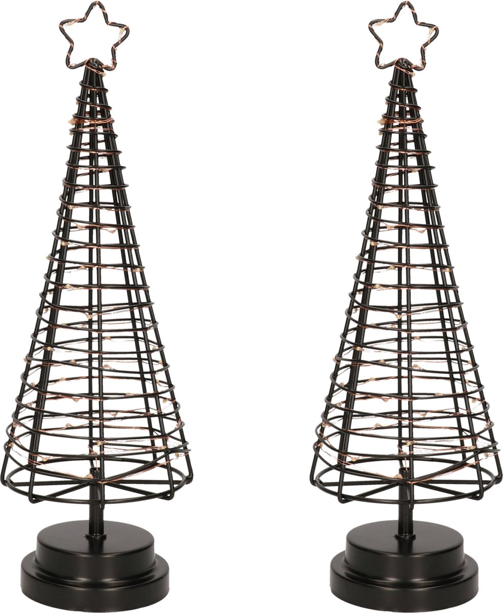 Set van 2x stuks verlichte figuren zwarte 3D lichtboompje/metalen boom/kerstboompjes... | bol.com