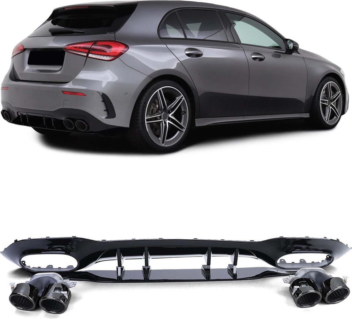 Mercedes A Klasse W177 AMG Look Uitlaat Sport Diffuser Hoogglans Zwart ...