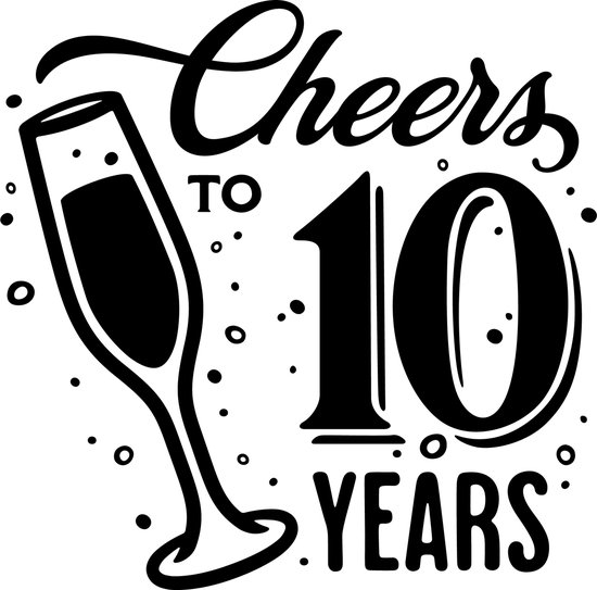 Sticker - Cheers to 10 years - 20x20cm - wit - 1 stuks - stickers ...