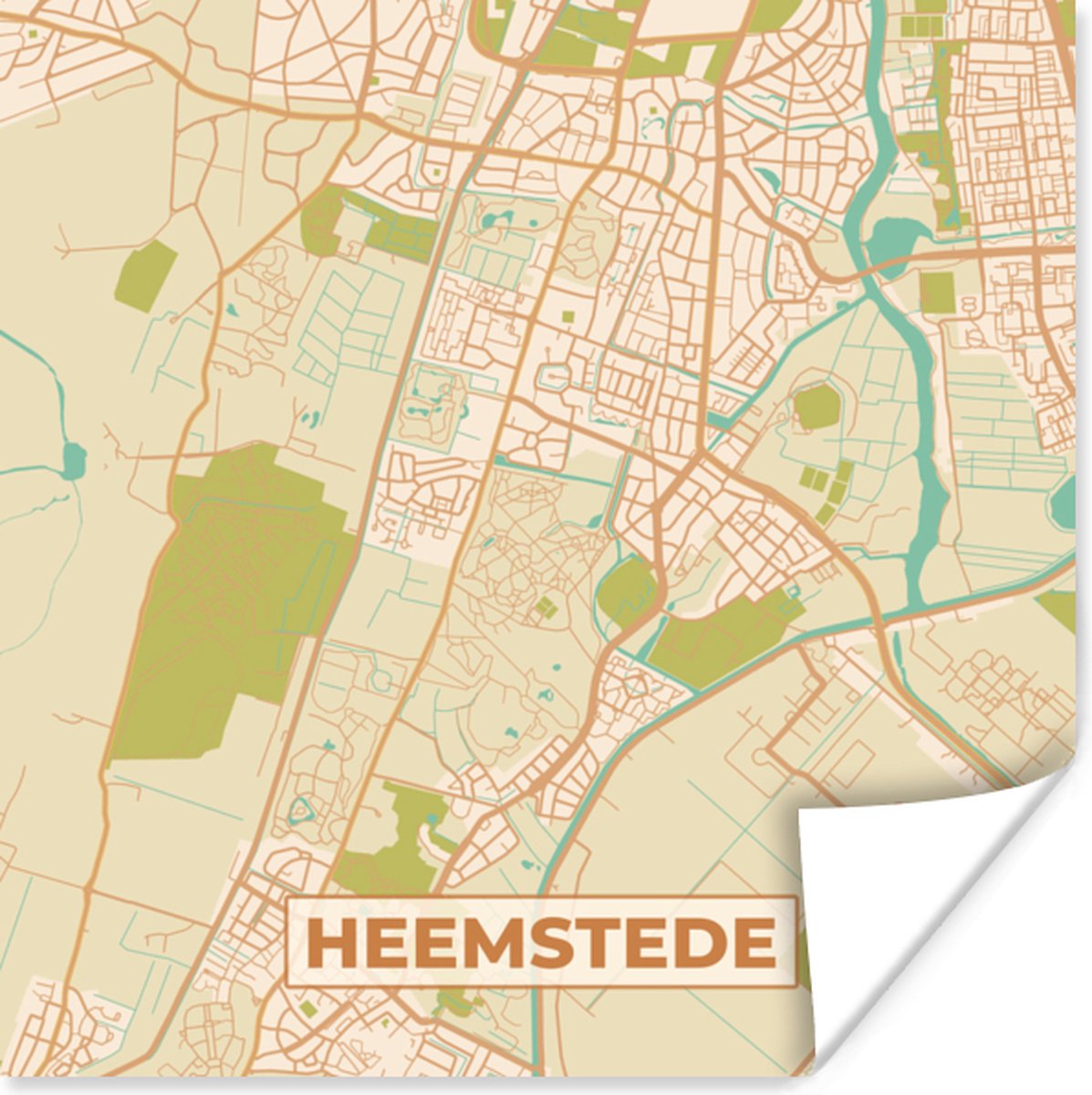 Poster Plattegrond - Heemstede - Kaart - Stadskaart - 50x50 cm | bol.com