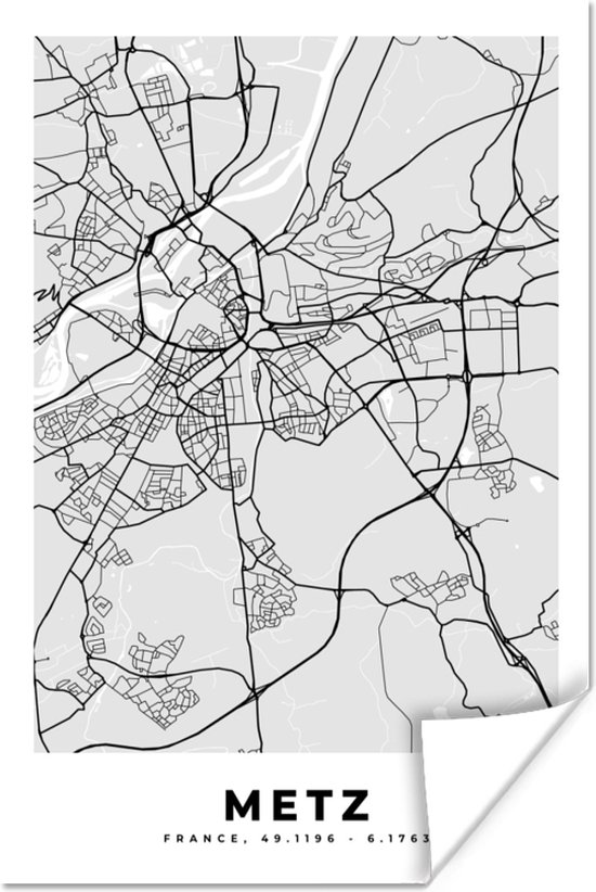 Poster Plattegrond - Metz - Stadskaart - Kaart - Frankrijk - 40x60 cm | bol