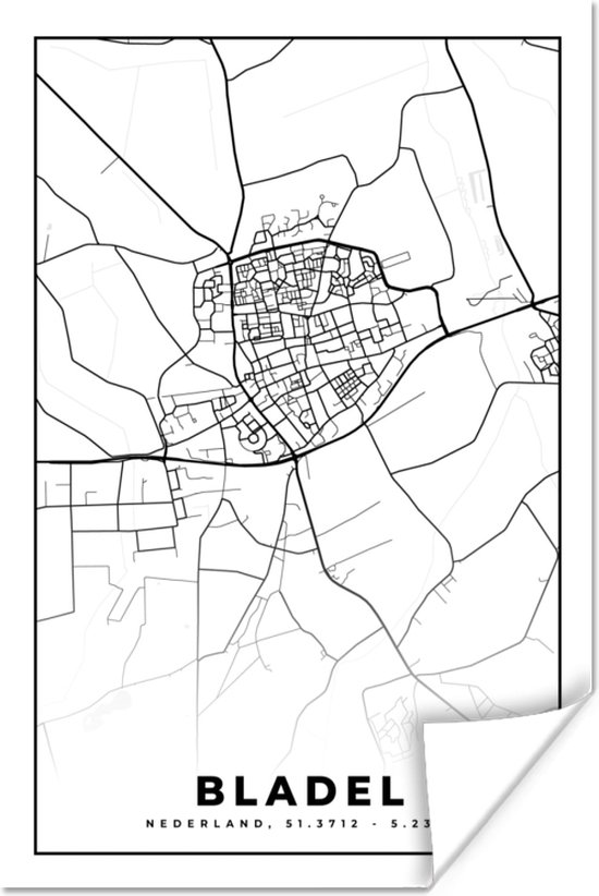 Poster Plattegrond - Bladel - Kaart - Stadskaart - 20x30 cm | bol