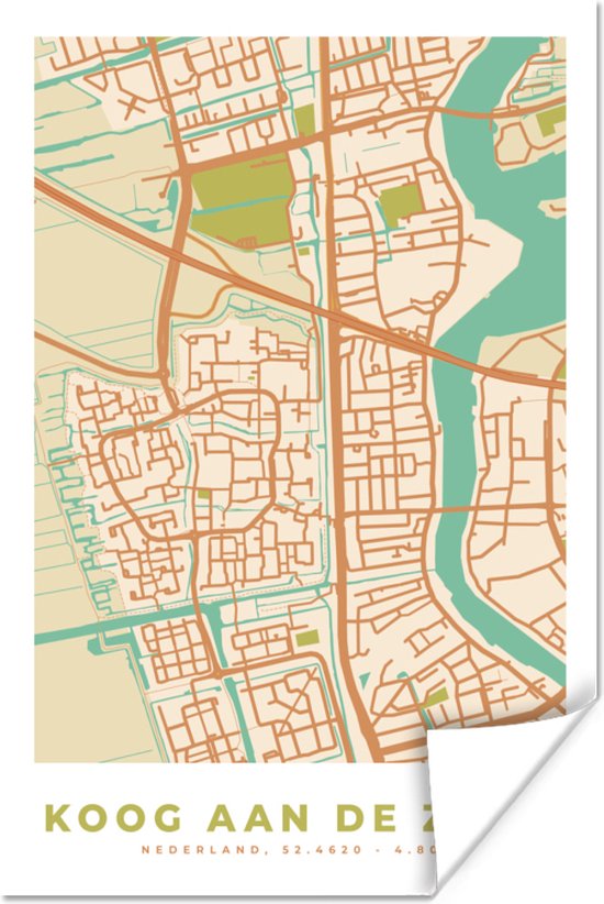 Poster Vintage - Kaart - Koog aan de Zaan - Plattegrond - Stadskaart ...