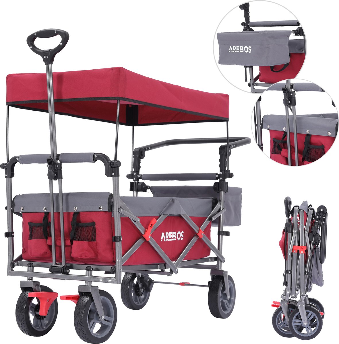 AREBOS Premium Bolderkar Opvouwbaar - Bolderkar Luchtbanden - 100 kg - met Dak Rood /... | bol.com