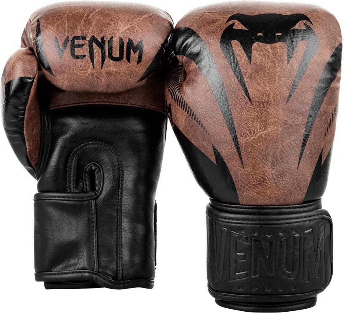 Venum Impact Classic Boxing Gloves - Black/Brown-12 oz | bol.com