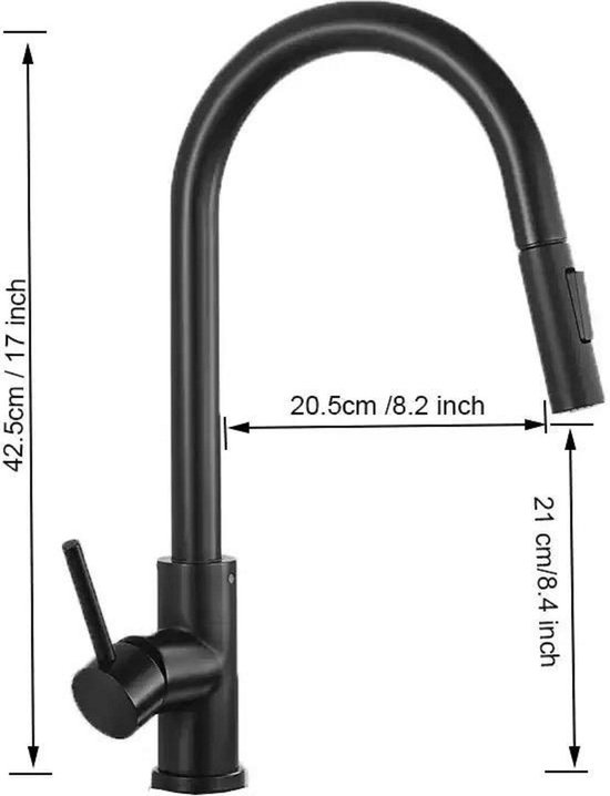 Keukenkraan - Mat Zwart - Kraan - Mengkraan - Slank Design met Uittrekbare uitloop -... | bol.com