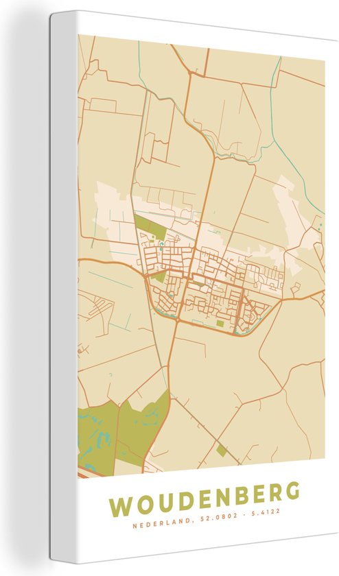 Canvas Schilderij Kaart - Plattegrond - Woudenberg - Stadskaart - 40x60 ...
