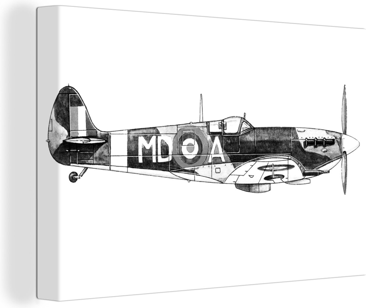 Tableau sur toile Un dessin d'un spitfire - noir et blanc - 150x100 cm ...