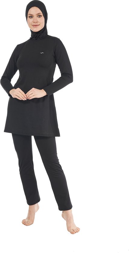 Boerkini badpak met A-lijn tuniek, dames, zwart, maat L / 42 | bol