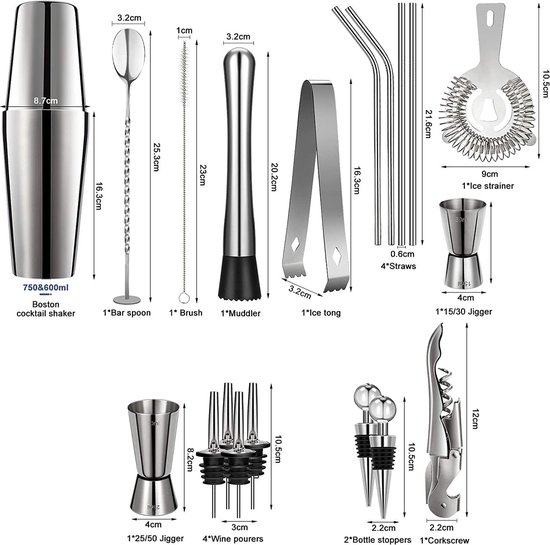 Cocktailset - cocktail set Cocktailshaker Set - Barkeeper-Bar-Kit ...