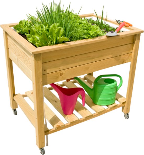 Verrijdbare houten kweektafel - 100 x 70 x 90 cm - Met legplank - 10 ...