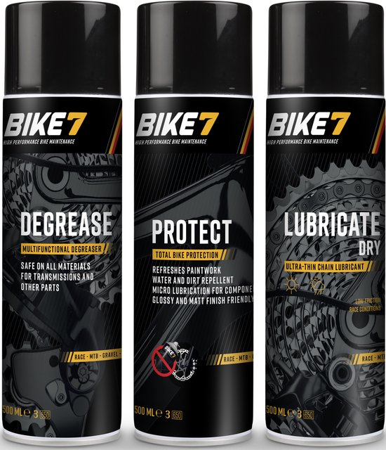 Bike7 "Voordeelpakket" Degrease 500 ml + Protect 500ml + Lubricate Dry 500ml | bol