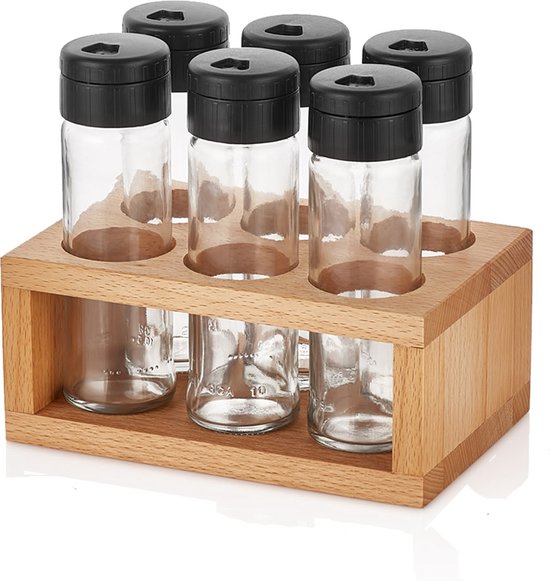 Houten kruidenrek met 6 kruidenpotjes van Joy Kitchen | Staand ...