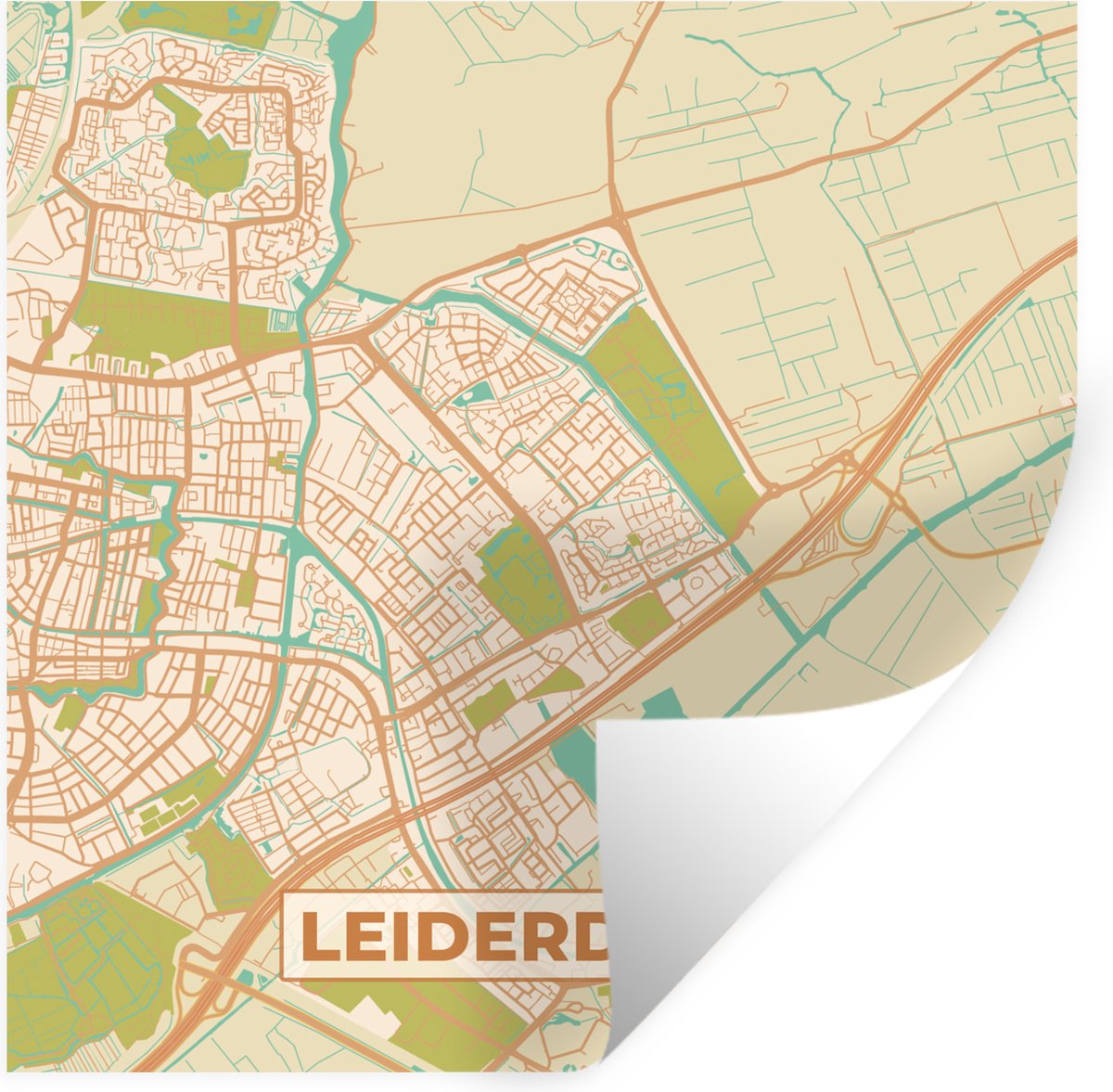 Muurstickers - Stadskaart - Leiderdorp - Vintage - Kaart - Plattegrond ...
