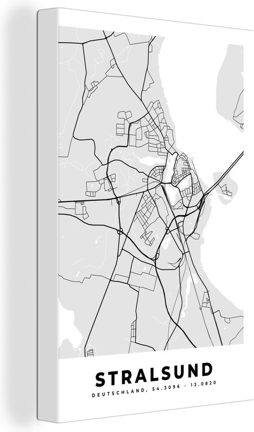 Canvas Schilderij Stralsund - Plattegrond - Stadskaart - Duitsland ...