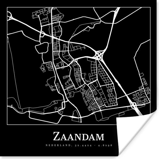 Poster Zaandam - Plattegrond - Stadskaart - Kaart - 75x75 cm | bol