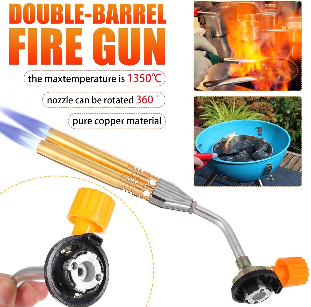 Twin Tube Flame Butane Gas Blow Torch Brazing Manual Ignition Welding ...