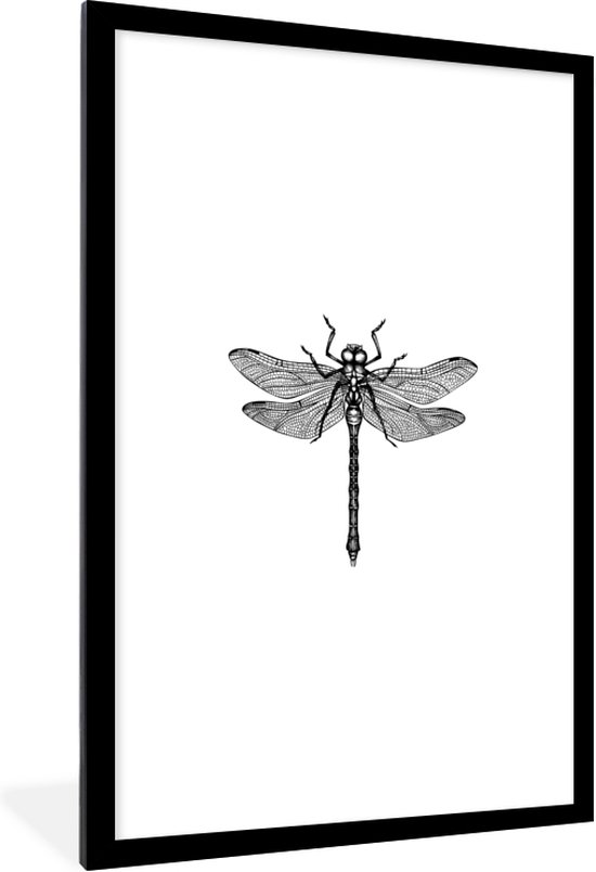 Fotolijst incl. Poster Zwart Wit- Libelle - Insecten - Retro - Zwart ...