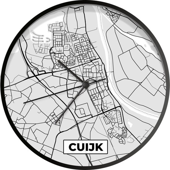 Klok - Ø 30 cm - Cuijk - Plattegrond - Kaart - Stadskaart - Zwart ...