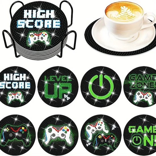 Diamond painting - onderzetters - gamer - controller - 8 stuks - ronde ...