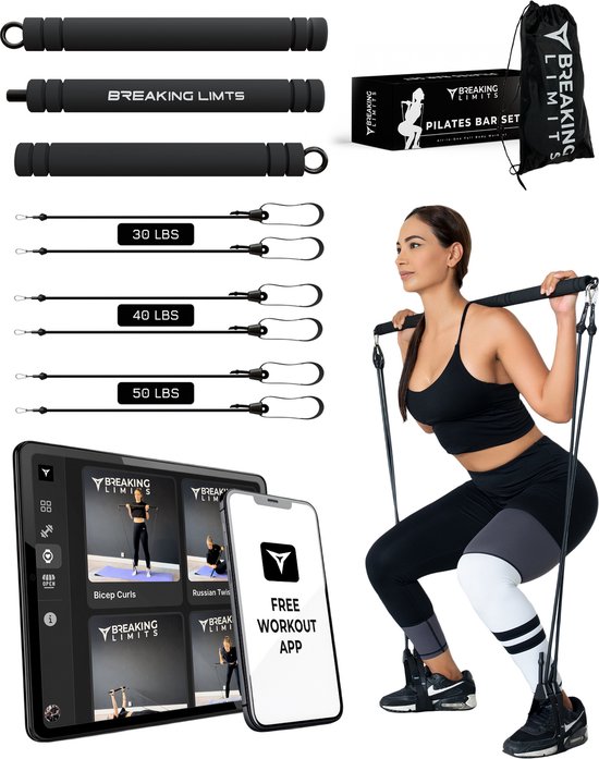 Breaking Limits Pilates Bar – Pilates Stick – Resistance Band Set ...