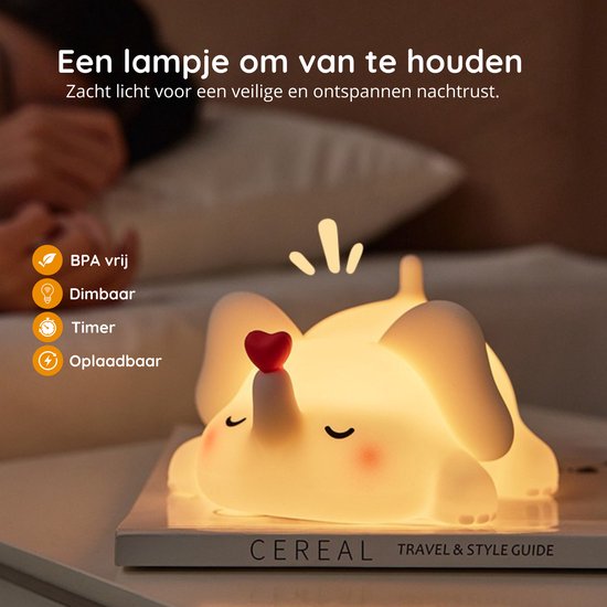 Olifant Nachtlampje voor Kinderen | 100% BPA-vrij | Oplaadbaar ...