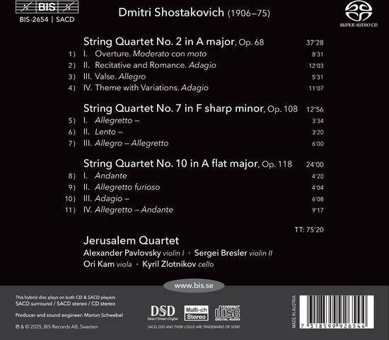 Jerusalem Quartet - Schostakowitsch: String Quartets N° 2,7 & 10 (Super Audio CD),... | bol