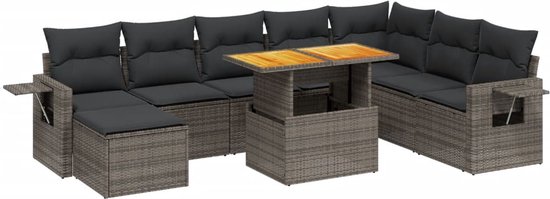 vidaXL Loungeset 9-delig - Grijs - Met kussens | bol